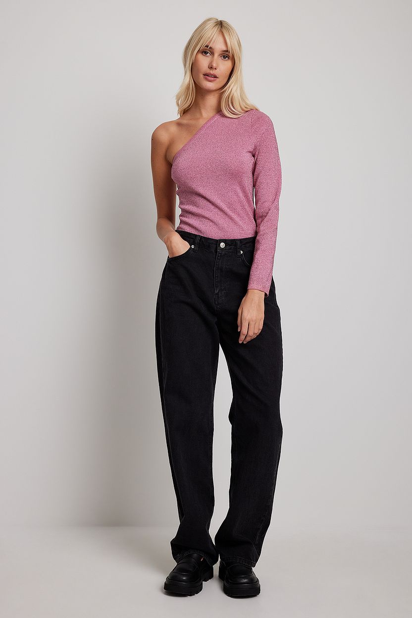 Glitter Knitted One Shoulder Top Pink | NA-KD