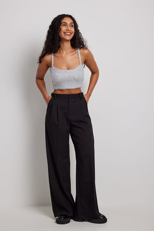 High Waisted Wide Leg Suit Pants Black | NA-KD
