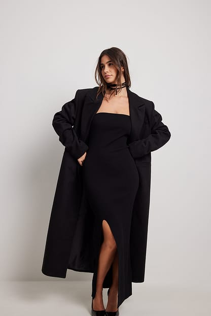 Fine Knitted High Slit Tube Dress Black | NA-KD