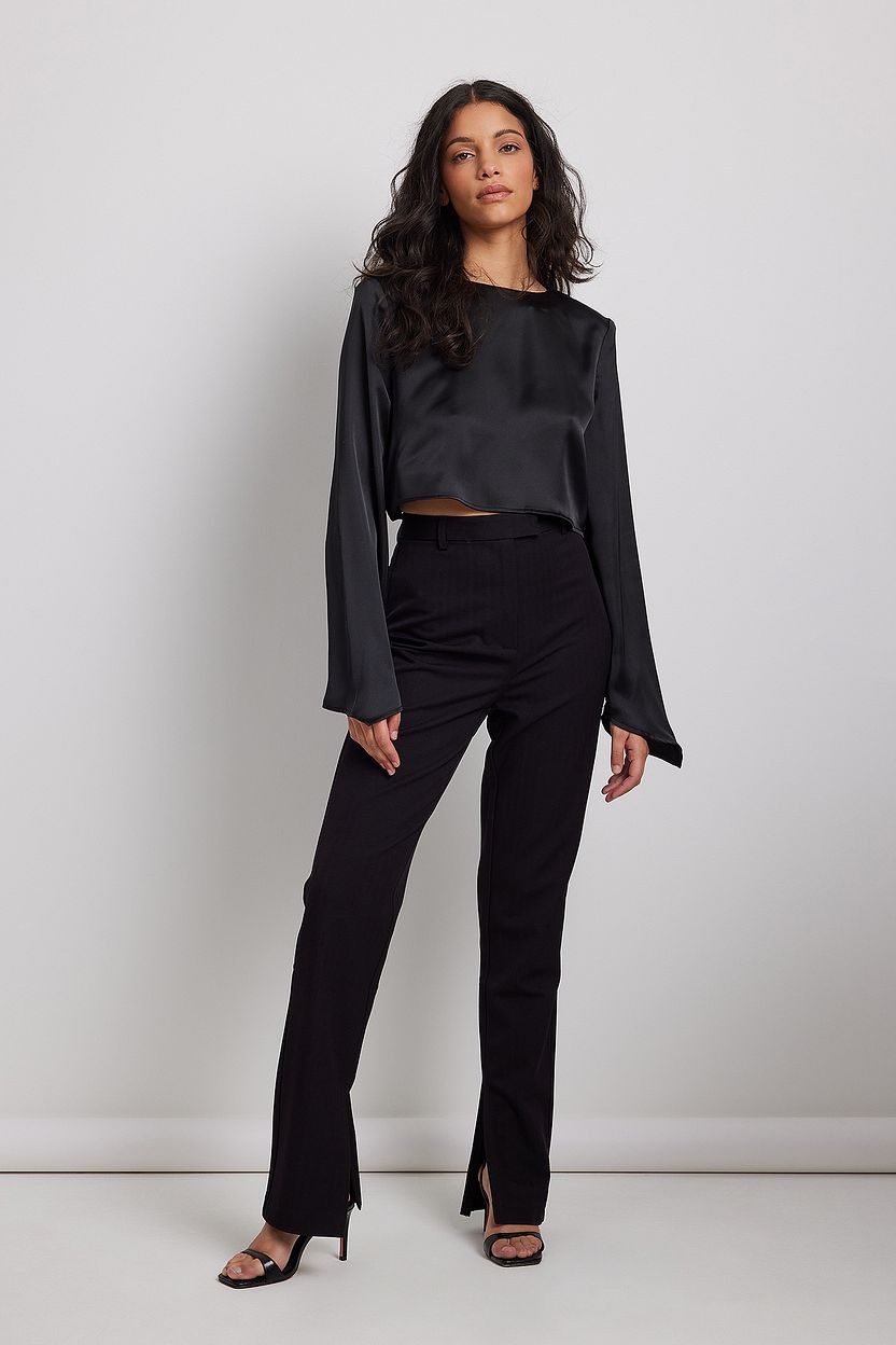 High Waist Slit Suit Trousers Black | NA-KD