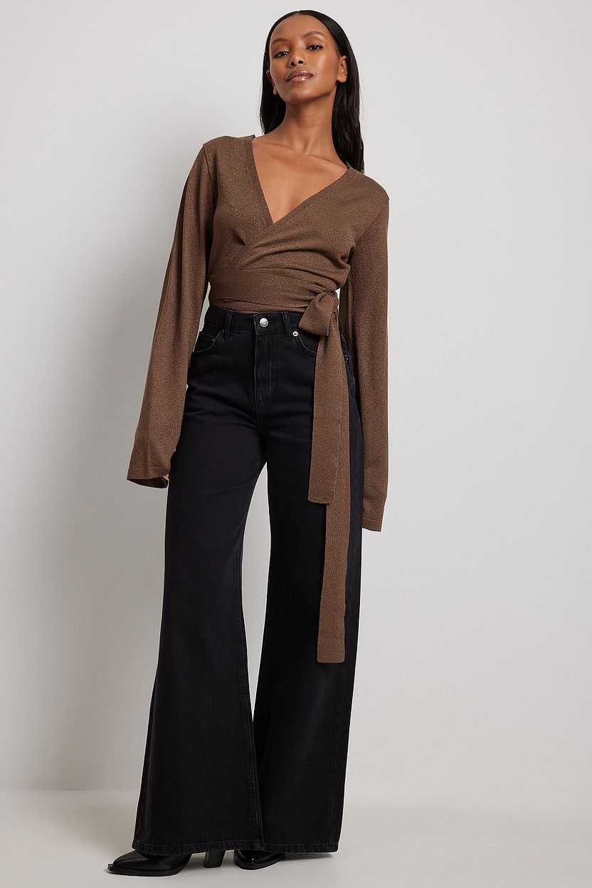 Glitter Knitted Wrap Top Brown | NA-KD