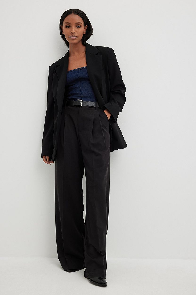 Fitted Wide Leg Suit Pants Black | NA-KD
