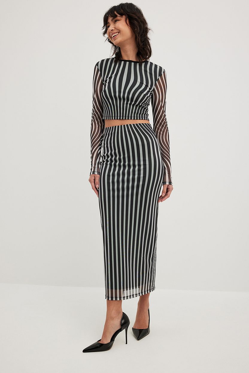 Printed Fitted Mesh Skirt Stripe | NA-KD
