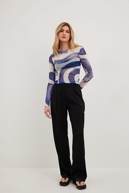 Round Neck Fitted Mesh Top Multicolor | NA-KD