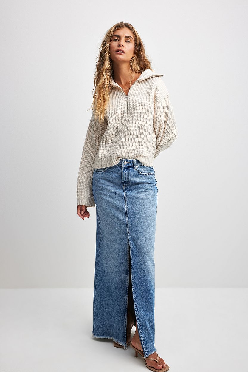 Denim Wide Maxi Skirt Blue | NA-KD