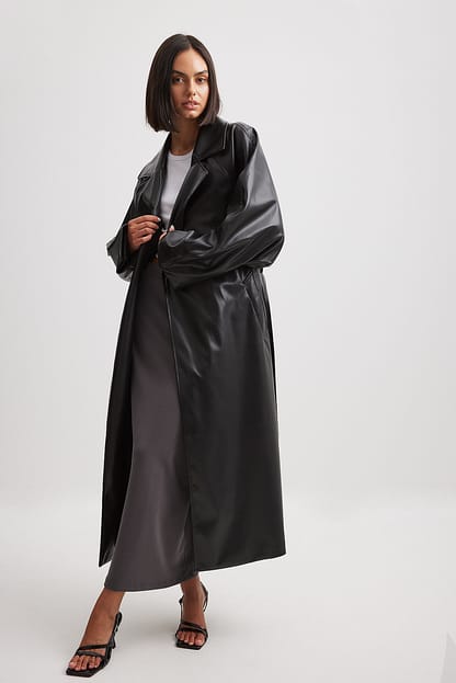 Oversized PU Trench Coat Black | NA-KD