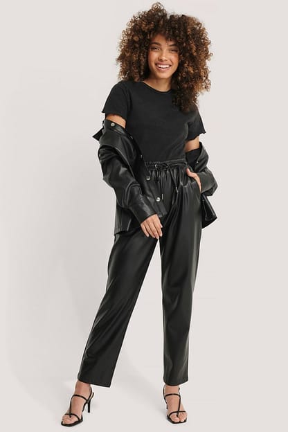 Drawstring Pu Pants Black | NA-KD