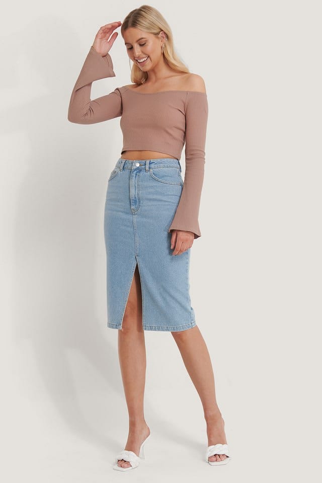 Bare Shoulder Rib Top Pink | na-kd.com