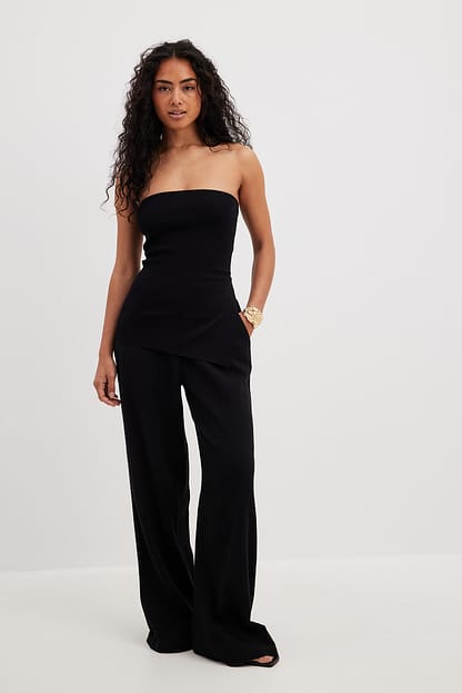 Fine Knitted High Slit Tube Top Black | NA-KD