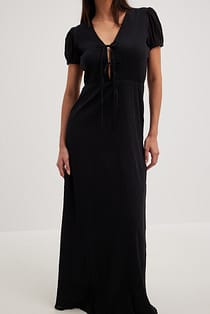 Structured Lace Detail Long Dress Black | NA-KD