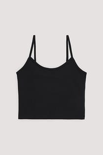 Thin Strap Cropped Basic Singlet Black | NA-KD