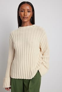 Wide Cuff Knitted Sweater Offwhite | NA-KD